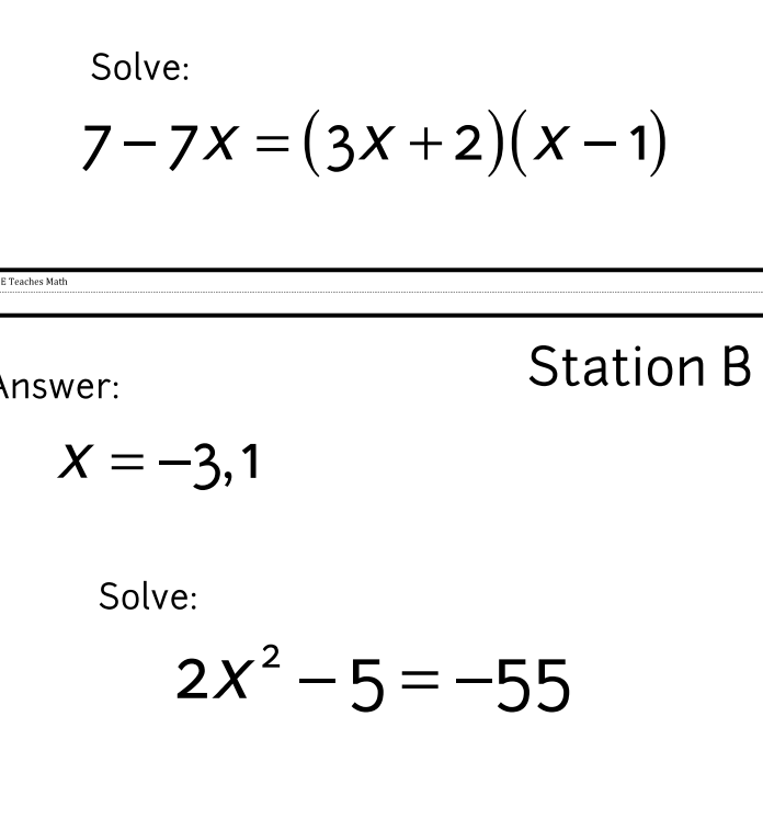 Solved Solve: 7-7X = (3x + 2)(x - 1) E Teaches Math Station | Chegg.com