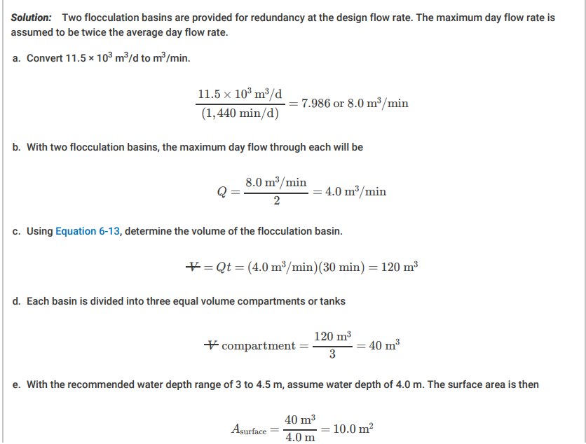 Solved Design a flocculation basin by determining the basin | Chegg.com