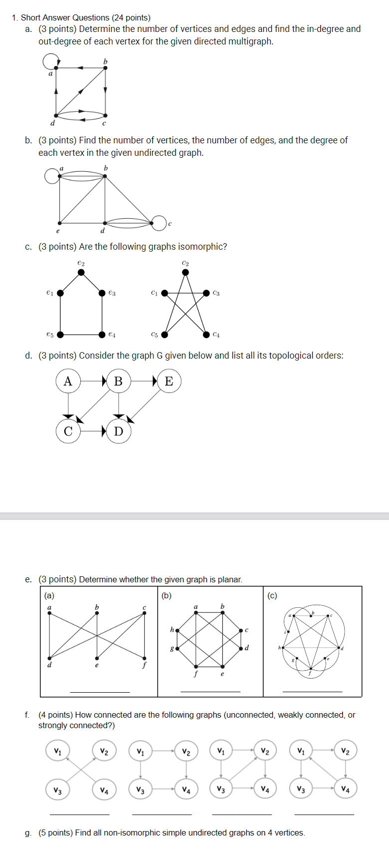 Solved Short Answer Questions (24 ﻿points)a. (3 ﻿points) | Chegg.com