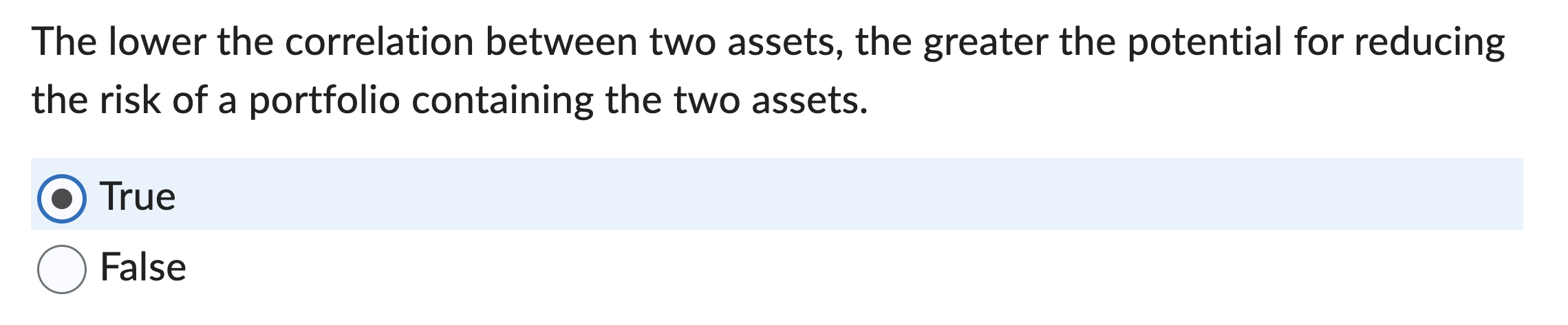 Solved The lower the correlation between two assets, the | Chegg.com