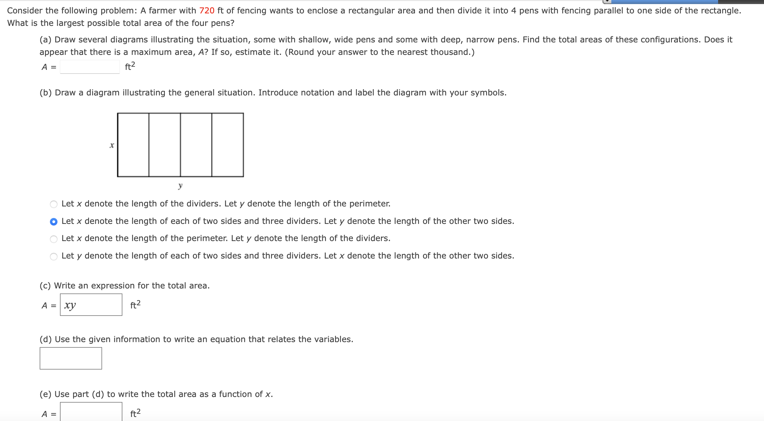 Solved Consider the following problem: A farmer with 720ft | Chegg.com