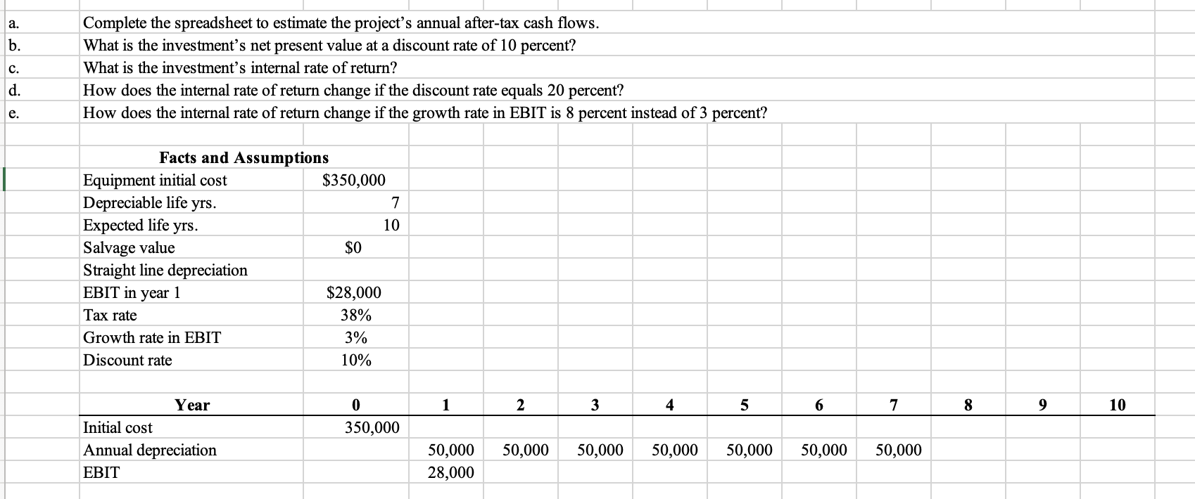 Solved Please include excel sheet with the excel equations | Chegg.com