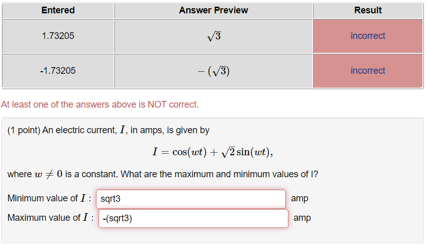 Solved Entered Answer Preview Result 1.73205 V3 incorrect | Chegg.com