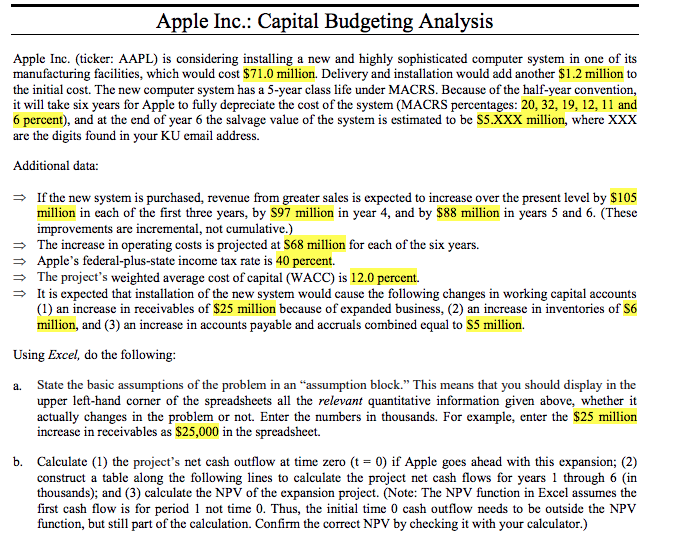 Solved Apple Inc.: Capital Budgeting Analysis Apple Inc. | Chegg.com