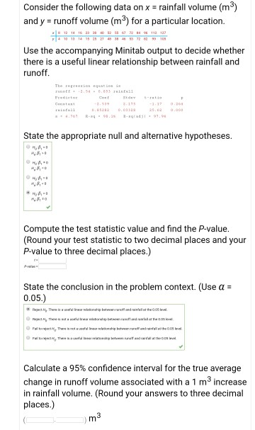 Solved Consider the following data on x - rainfall volume | Chegg.com