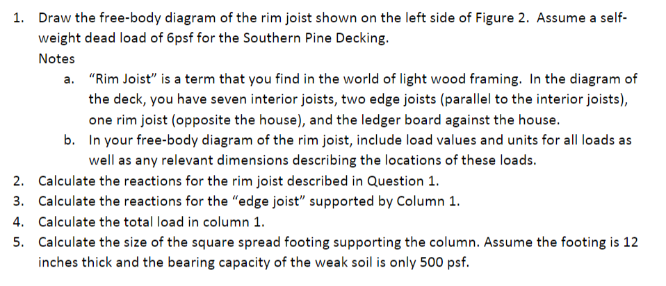 Solved 1. Draw the free-body diagram of the rim joist shown | Chegg.com