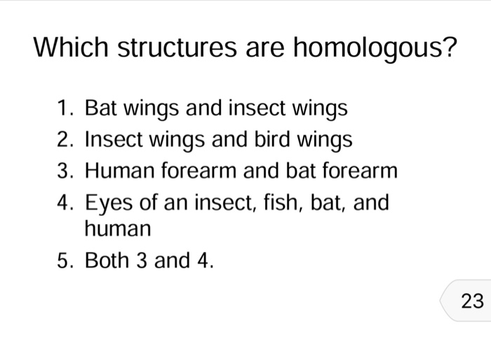 Solved Which structures are homologous? 1. Bat wings and | Chegg.com