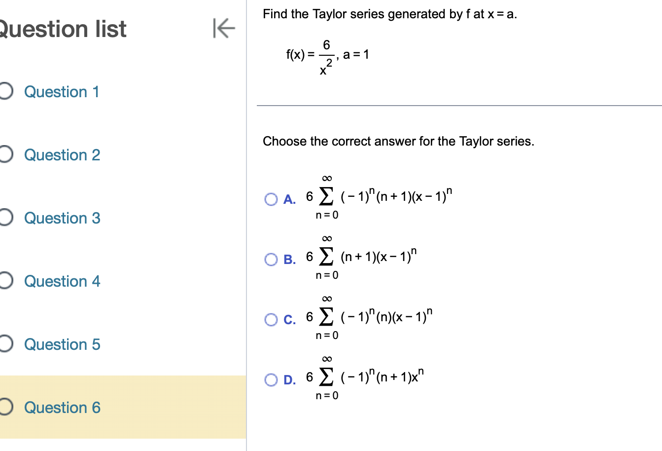 Solved Question list ∣← Find the Taylor series generated by | Chegg.com