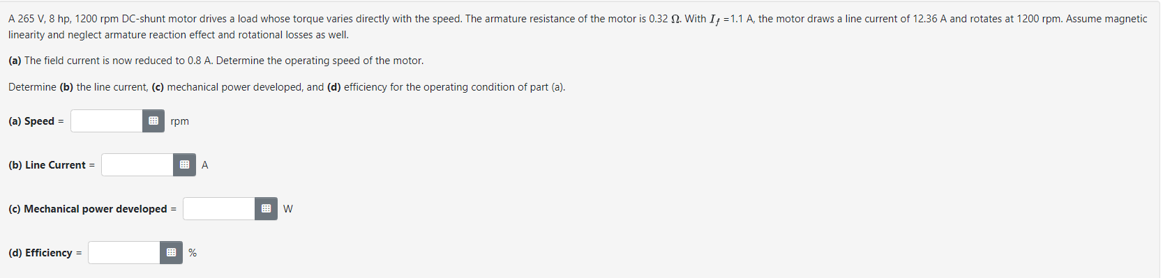 Solved linearity and neglect armature reaction effect and | Chegg.com