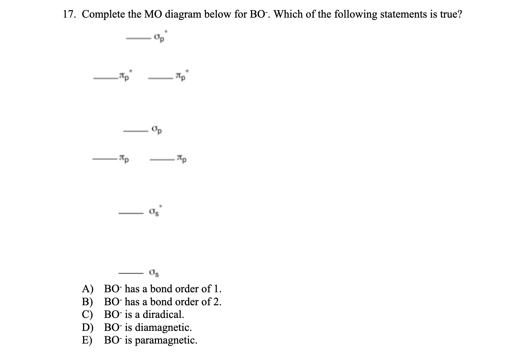Solved Complete the MO ﻿diagram below for BO-. ﻿Which of the | Chegg.com