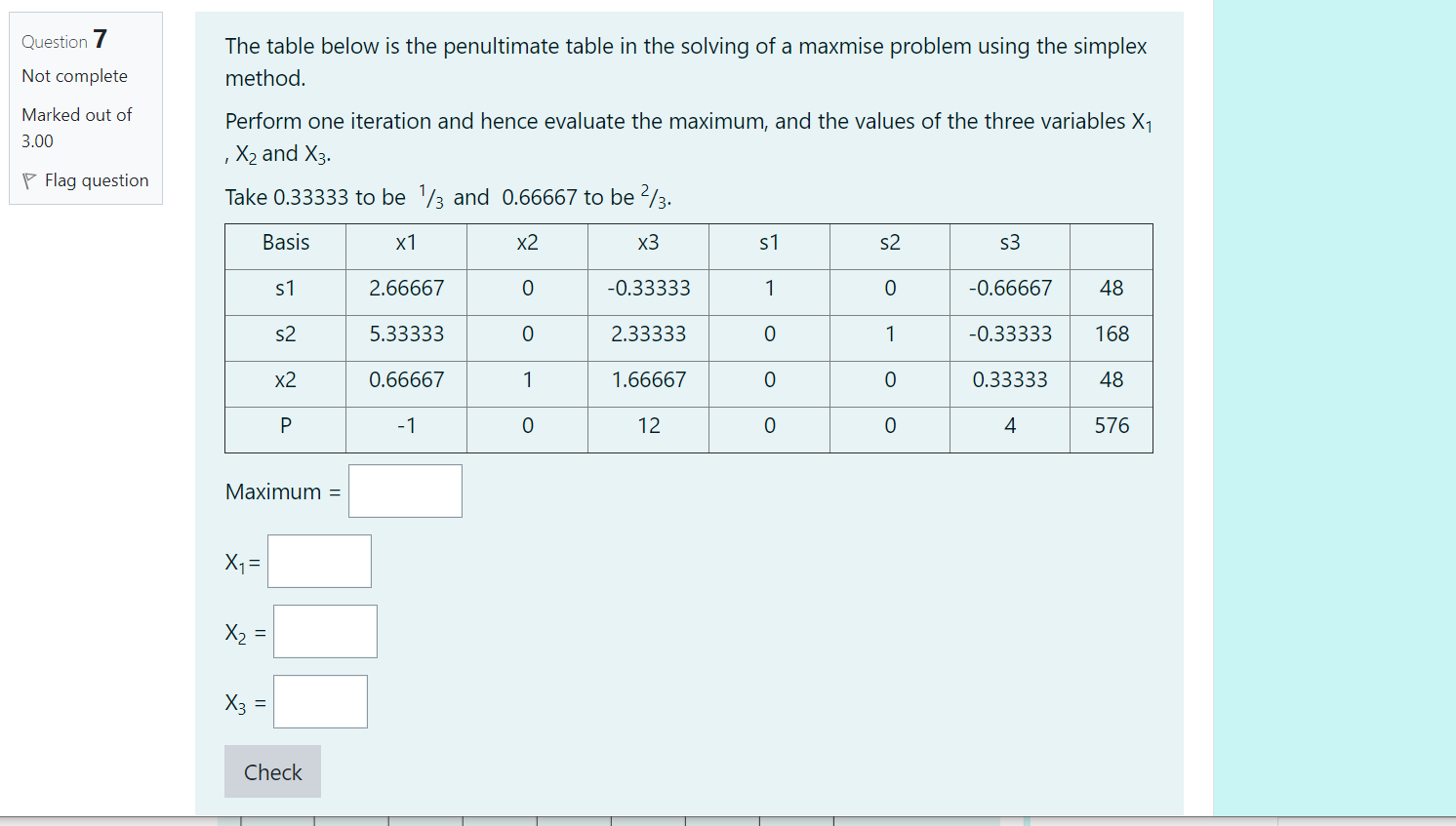 Solved Question 7 The table below is the penultimate table | Chegg.com