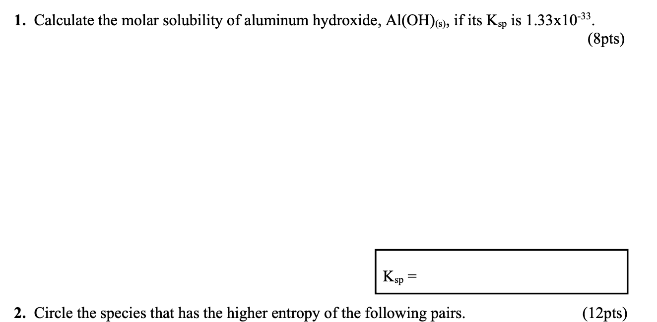 Solved Solve for S !! not Ksp and it should be Al(OH)3 | Chegg.com
