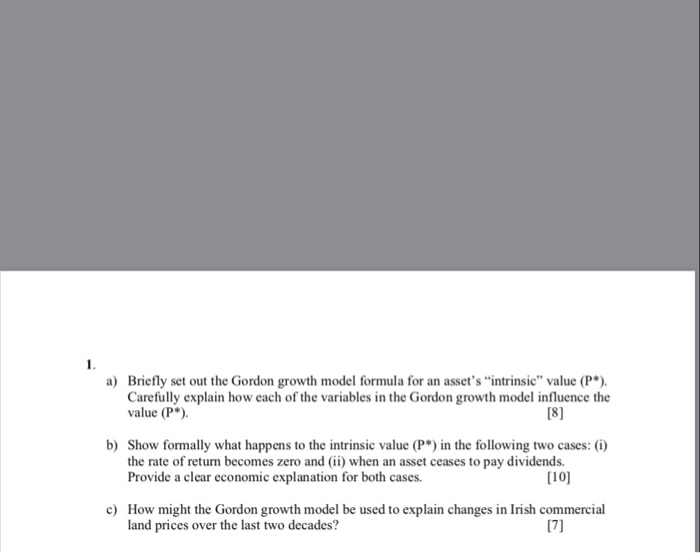 Solved a) Briefly set out the Gordon growth model formula | Chegg.com