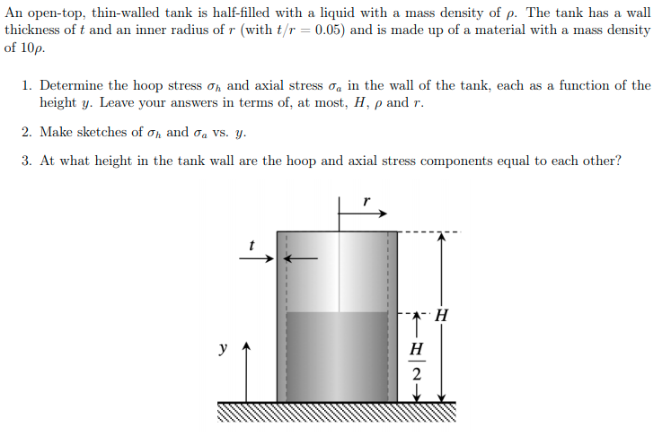 Solved An open-top, thin-walled tank is half-filled with a | Chegg.com