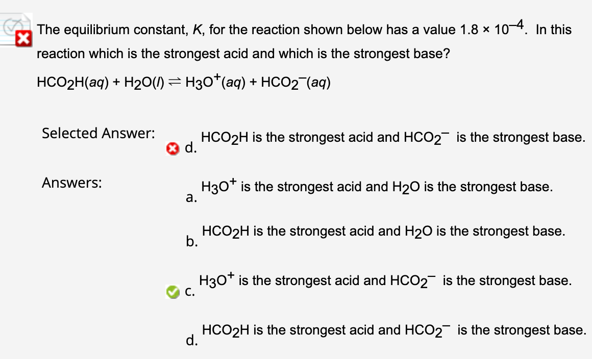 Solved The equilibrium constant, K, for the reaction shown | Chegg.com