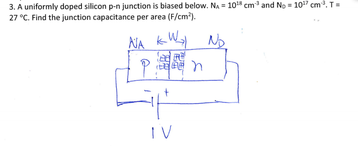 Solved 3. A uniformly doped silicon p-n junction is biased | Chegg.com