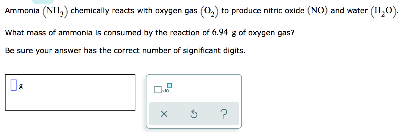 Solved Ammonia (NH3) chemically reacts with oxygen gas (02) | Chegg.com