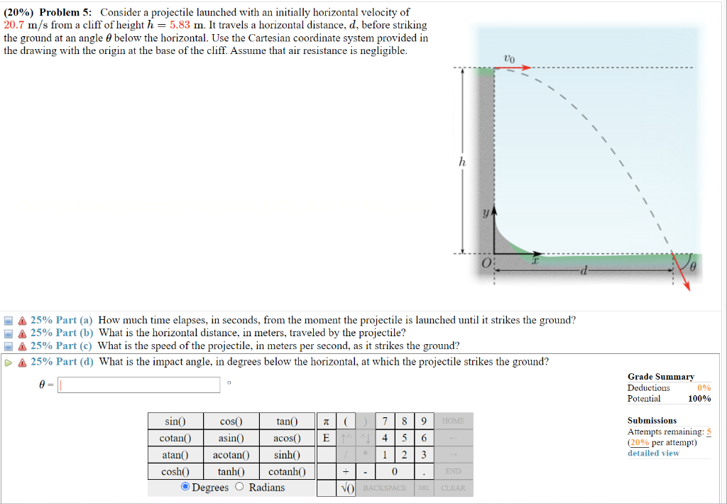 Solved (20\%) Problem 5: Consider a projectile launched with | Chegg.com Solved (20\%) Problem 5: Consider a projectile launched with | Chegg.com