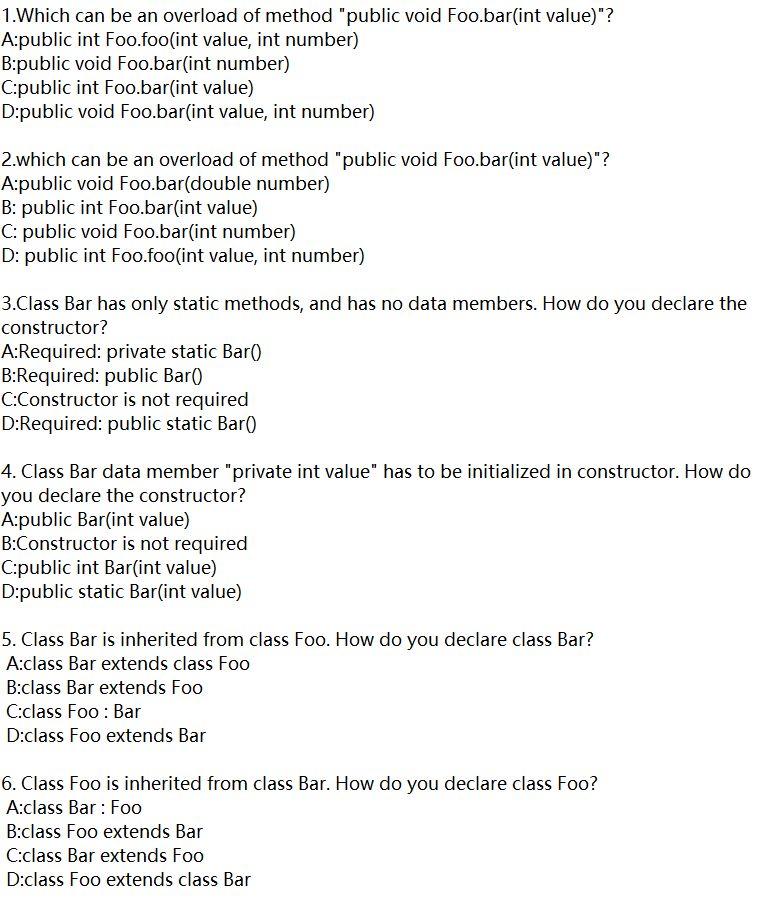 Solved 1. Which can be an overload of method "public void | Chegg.com