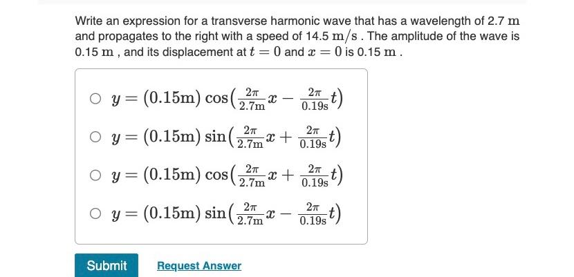 Solved Write an expression for a transverse harmonic wave | Chegg.com
