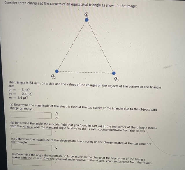 Solved Consider three charges at the comers of an | Chegg.com