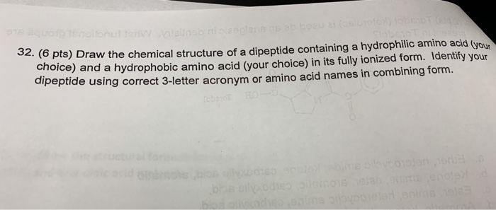 Solved pts) Draw the chemical structure of a dipeptide | Chegg.com