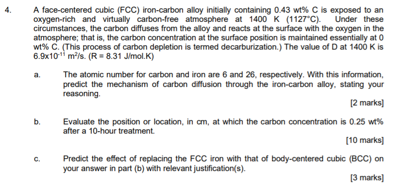 Solved 4. A face-centered cubic (FCC) iron-carbon alloy | Chegg.com