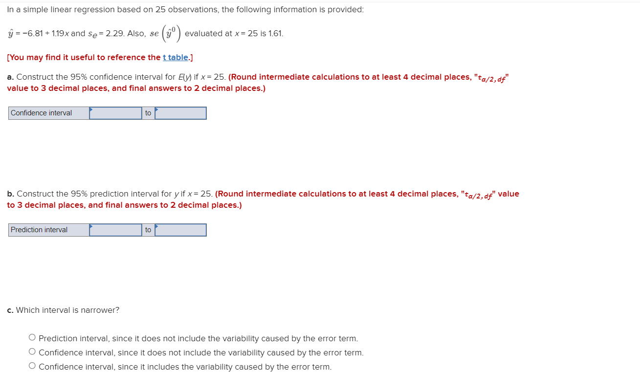 Solved In a simple linear regression based on 25 | Chegg.com