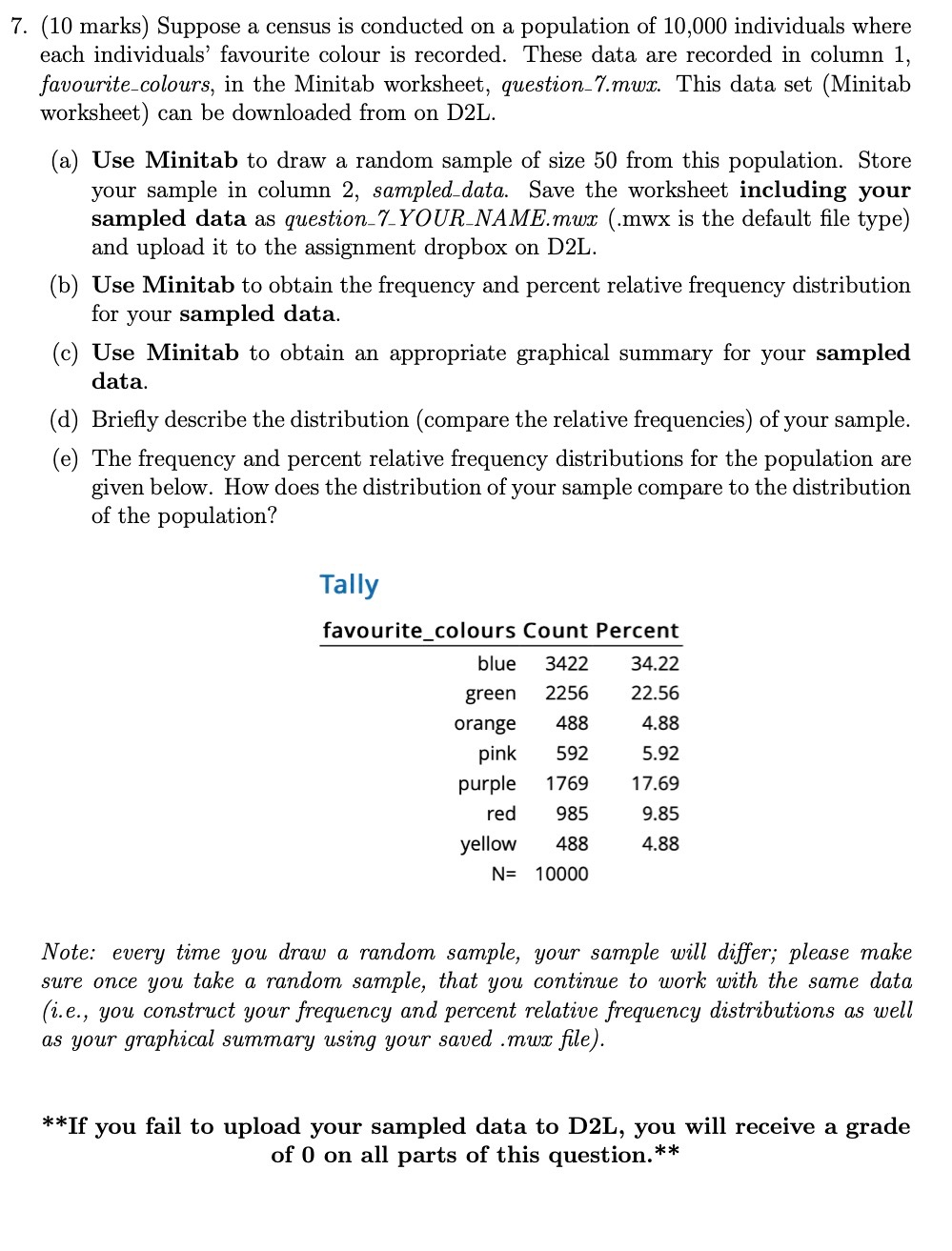 7. (10 marks) Suppose a census is conducted on a | Chegg.com