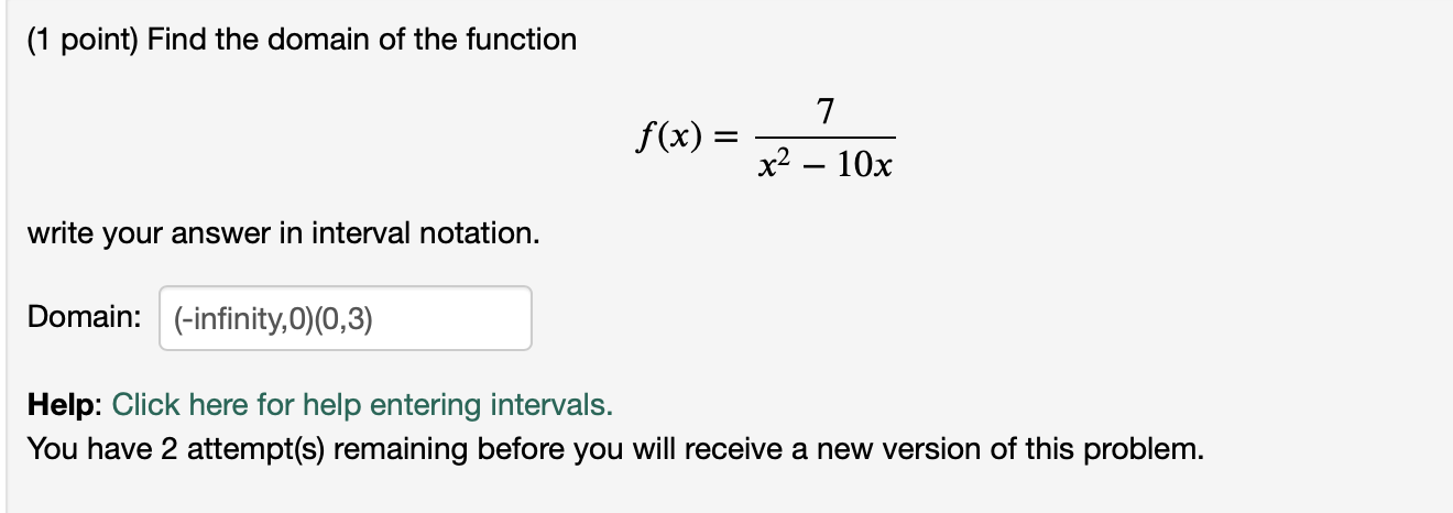 Solved (1 point) Find the domain of the function f(x) = 7 x2 | Chegg.com