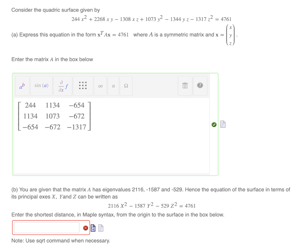 Solved Consider the quadric surface given by 244 x2 + 2268 x | Chegg.com
