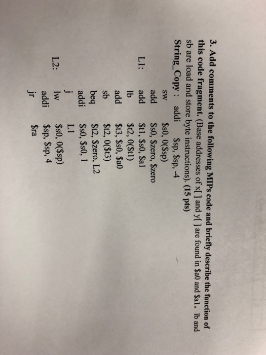 Solved 3 Add Comments To The Following Mips Code And 4968