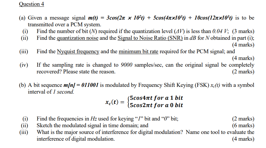 Solved Question 4(a) ﻿Given a message signal | Chegg.com