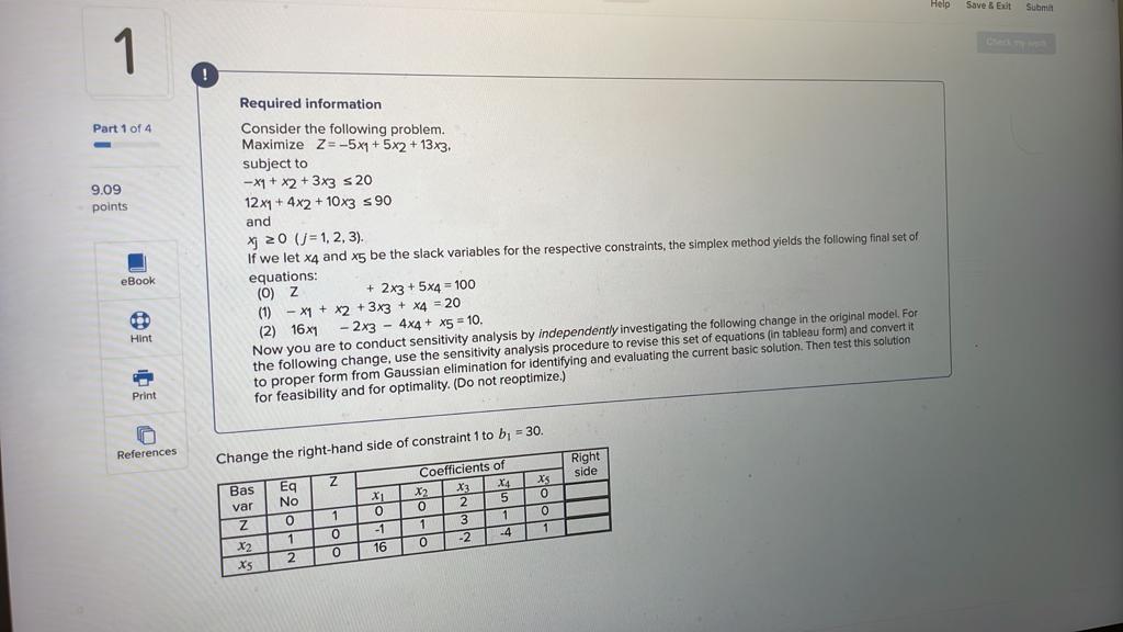 Solved 1 Part 1 of 4 9.09 points eBook 100 Hint F Print 5 | Chegg.com