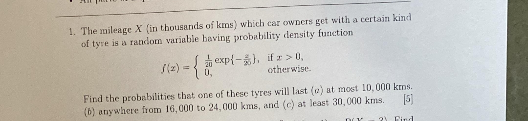 Solved The mileage x (in thousands of kms ) ﻿which car | Chegg.com