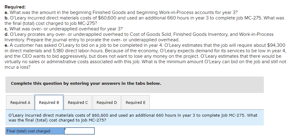 Solved O'Leary Corporation manufactures special purpose | Chegg.com