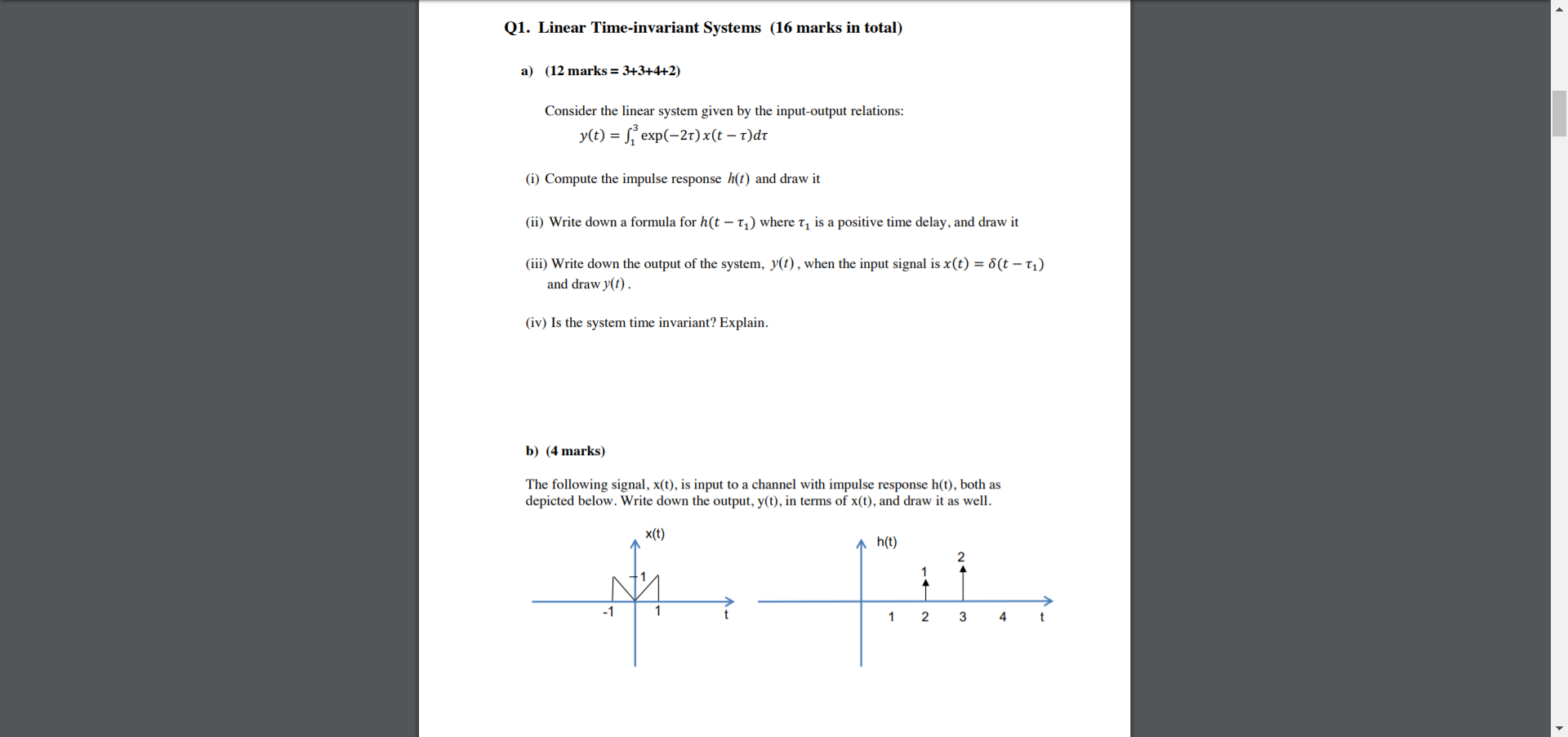 Solved Q1. Linear Time-invariant Systems (16 marks in total) | Chegg.com