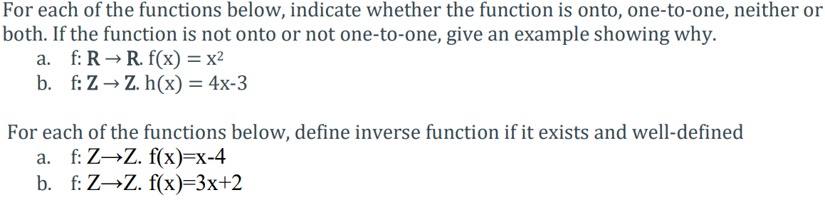 Solved For each of the functions below, indicate whether the | Chegg.com
