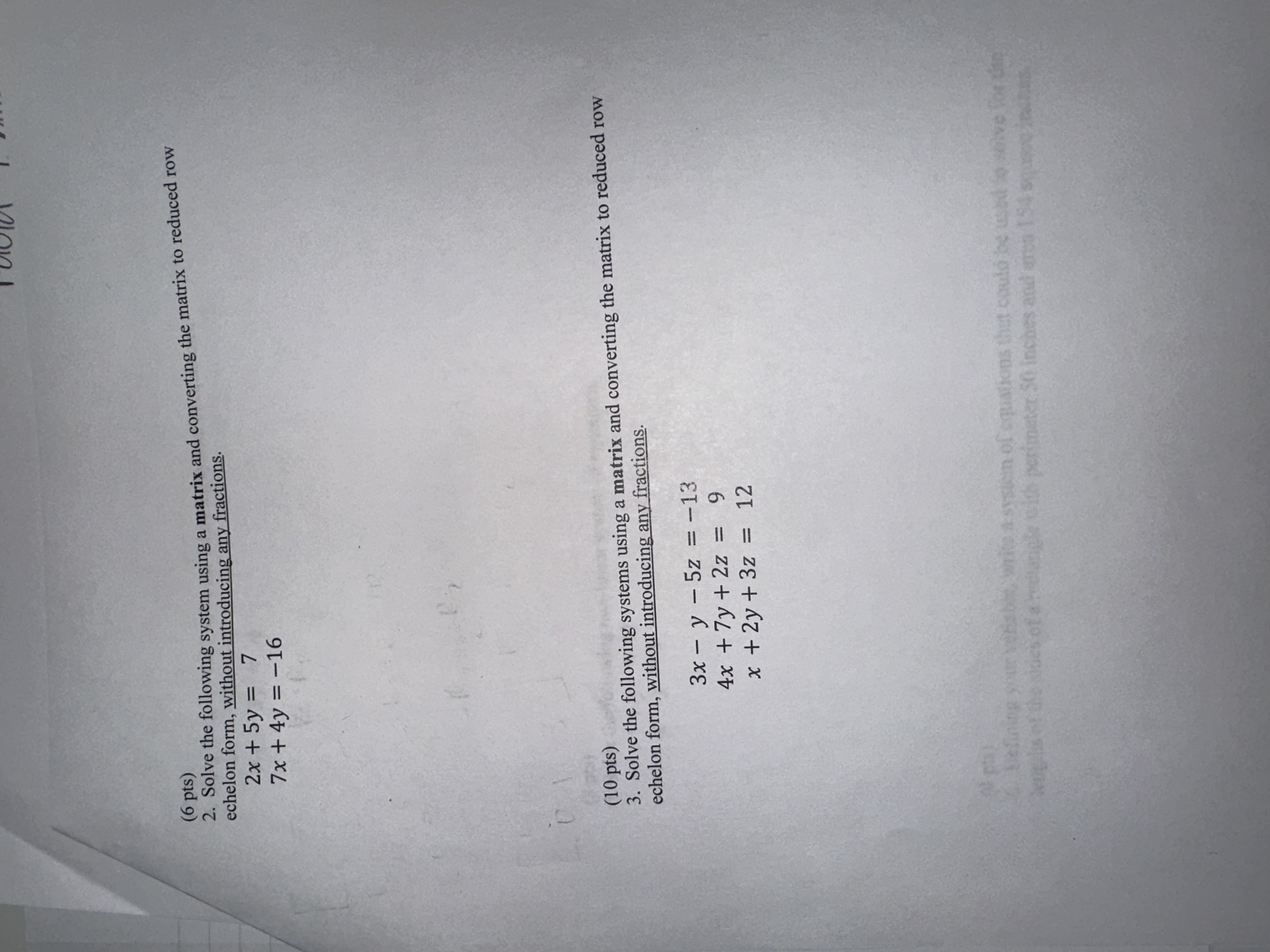 Solved (6 pts) 2. Solve the following system using a matrix | Chegg.com