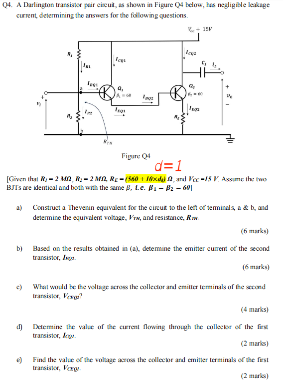 Solved Q4. A Darlington transistor pair circuit, as shown in | Chegg.com