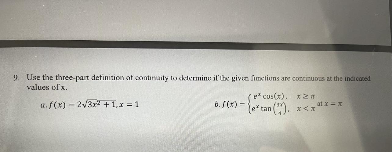 Solved 9. Use the three-part definition of continuity to | Chegg.com