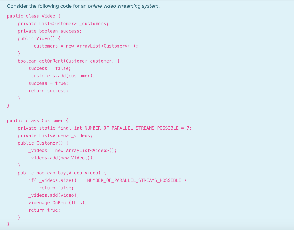Solved Consider the following code for an online video | Chegg.com