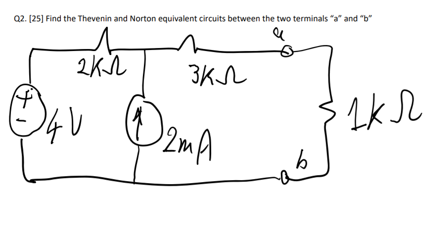 Solved Q2. [25] Find the Thevenin and Norton equivalent | Chegg.com