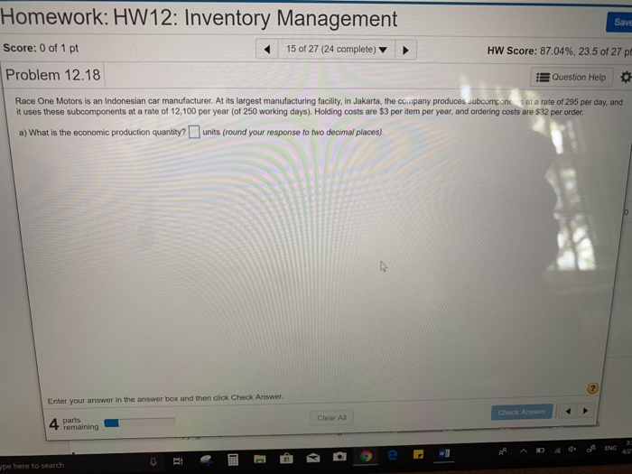 Solved Homework: HW12: Inventory Management Score: 0 of 1 pt | Chegg.com