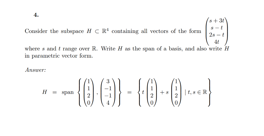 Solved 4. Consider the subspace H C R4 containing all | Chegg.com