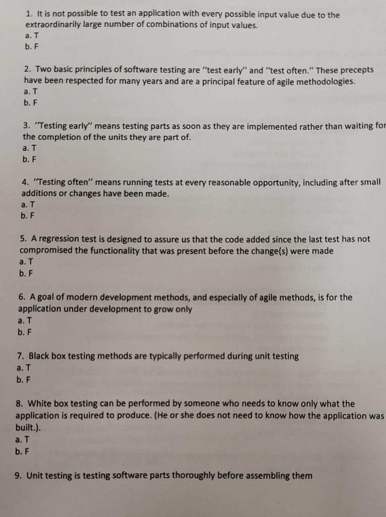 Solved 1. It is not possible to test an application with | Chegg.com