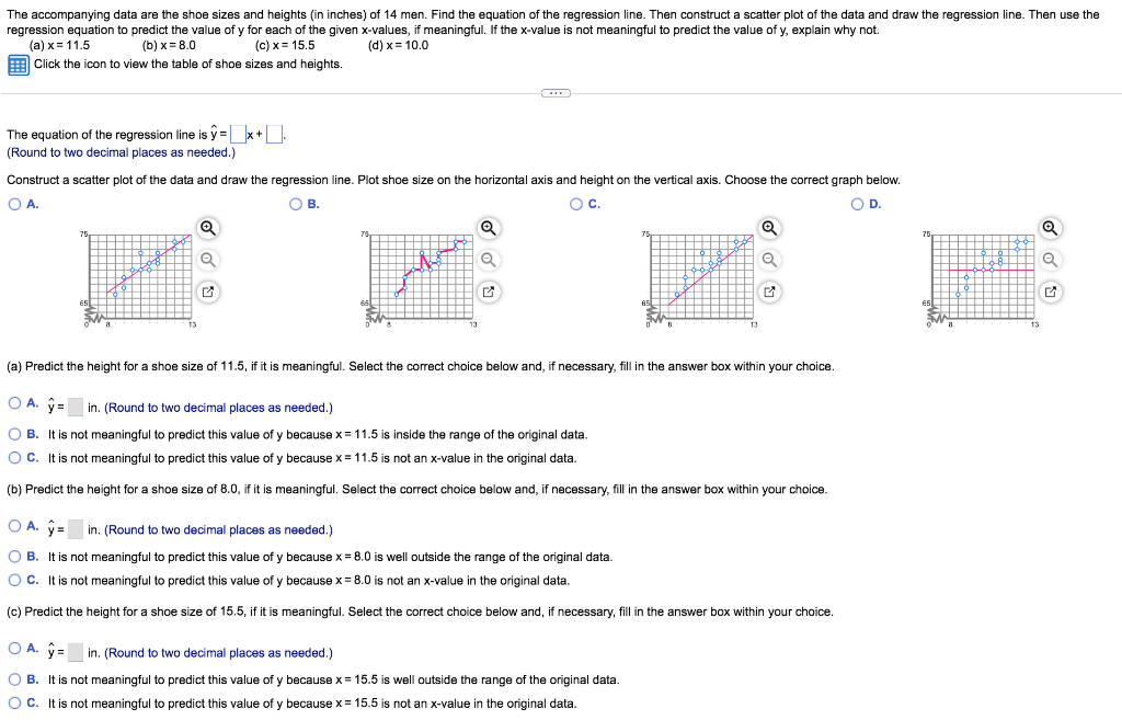 Solved The accompanying data are the shoe sizes and heights | Chegg.com