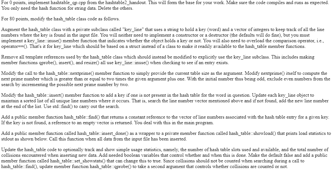 Solved For 0 points, implement hashtable_qp.cpp from the | Chegg.com