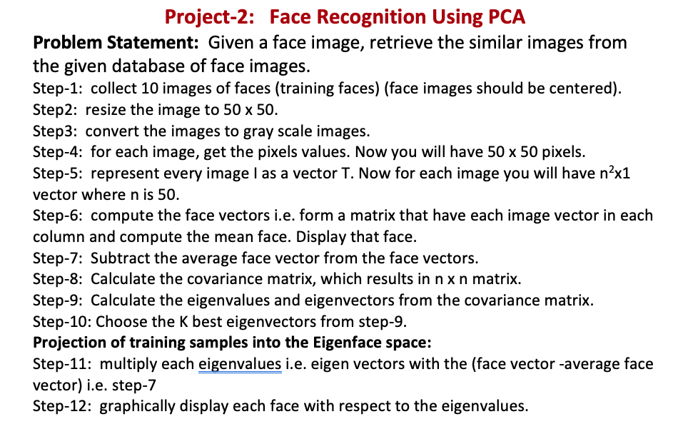 Solved Project-2: Face Recognition Using PCA Problem | Chegg.com