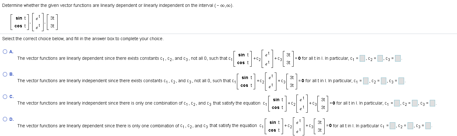 Solved Determine whether the given vector functions are | Chegg.com